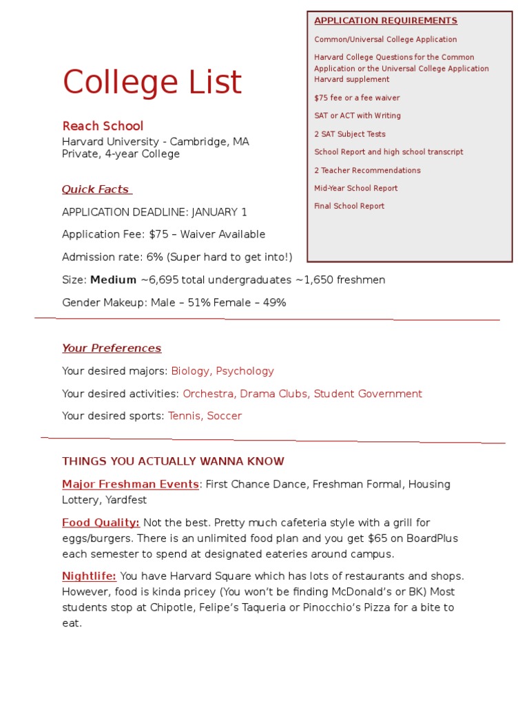 Harvard Test College Guide | PDF