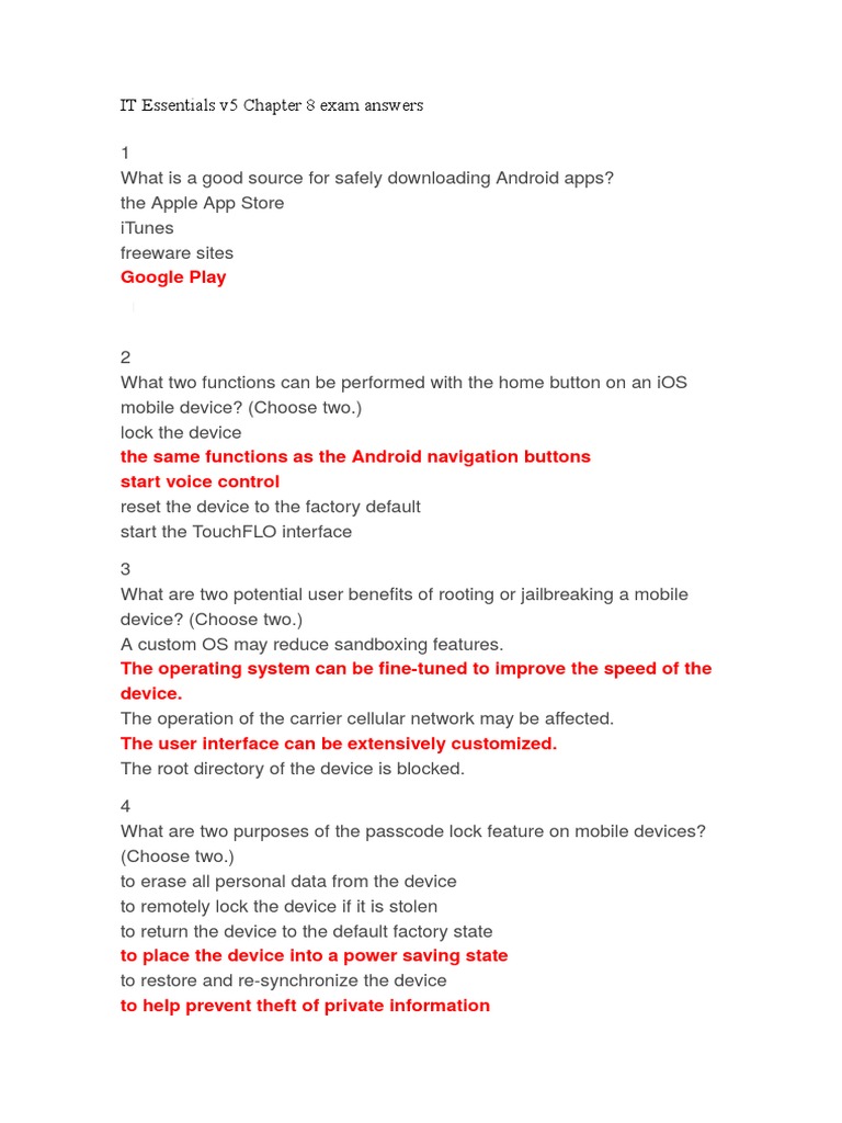 IT Essentials v5 Chapter 8 Exam Answers | PDF | Android (Operating ...
