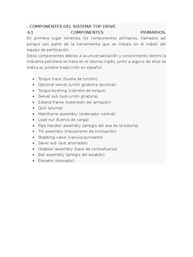 Componentes Del Sistema Top Drive | PDF