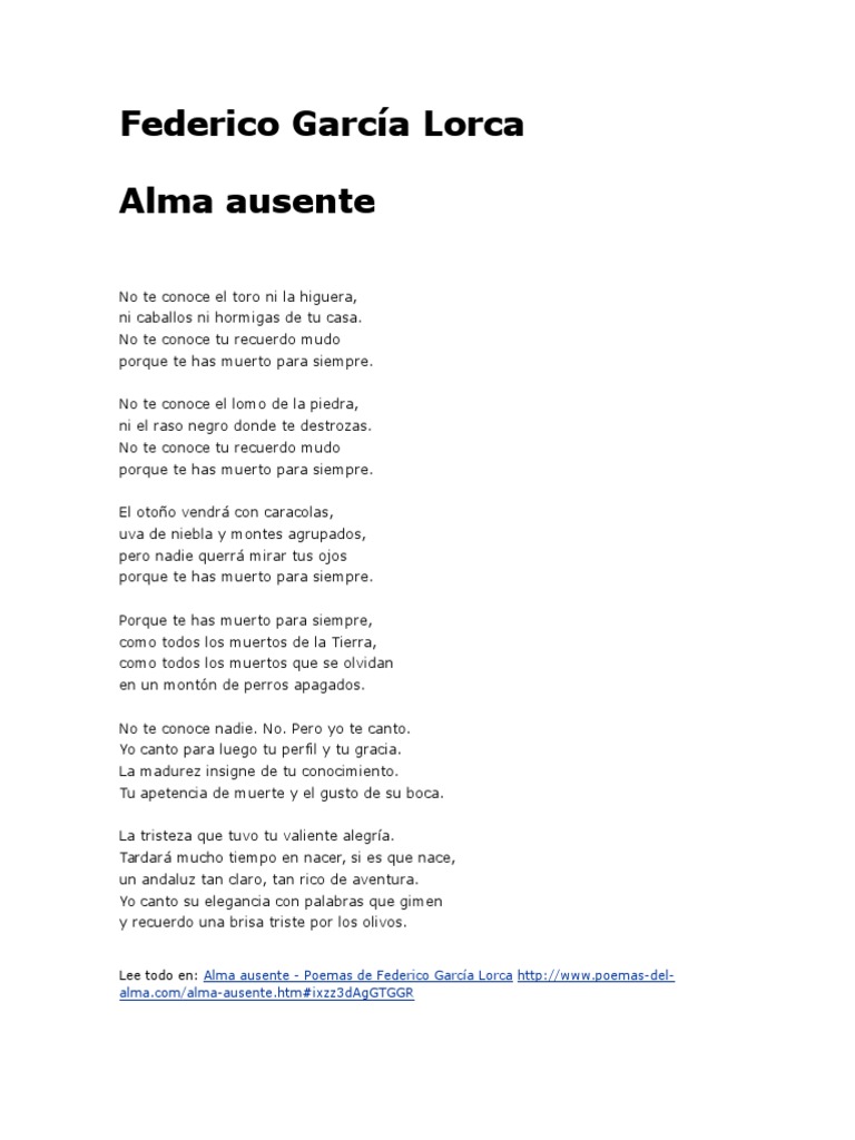 Federico García Lorca - Alma Ausente | PDF | Poesía