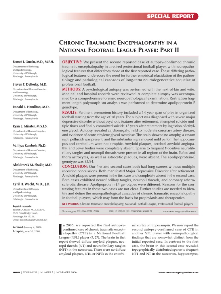 Chronic Traumatic Encephalopathy in A National League Football Player ...