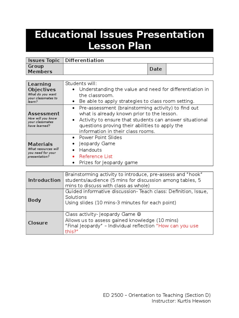 Differentiation - Lesson Plan | PDF