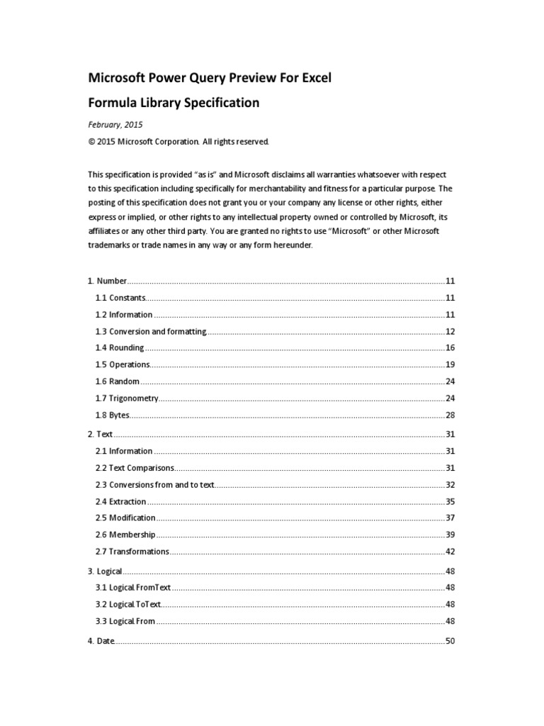 Power Query Formula Library Specification (February 2015) | PDF ...