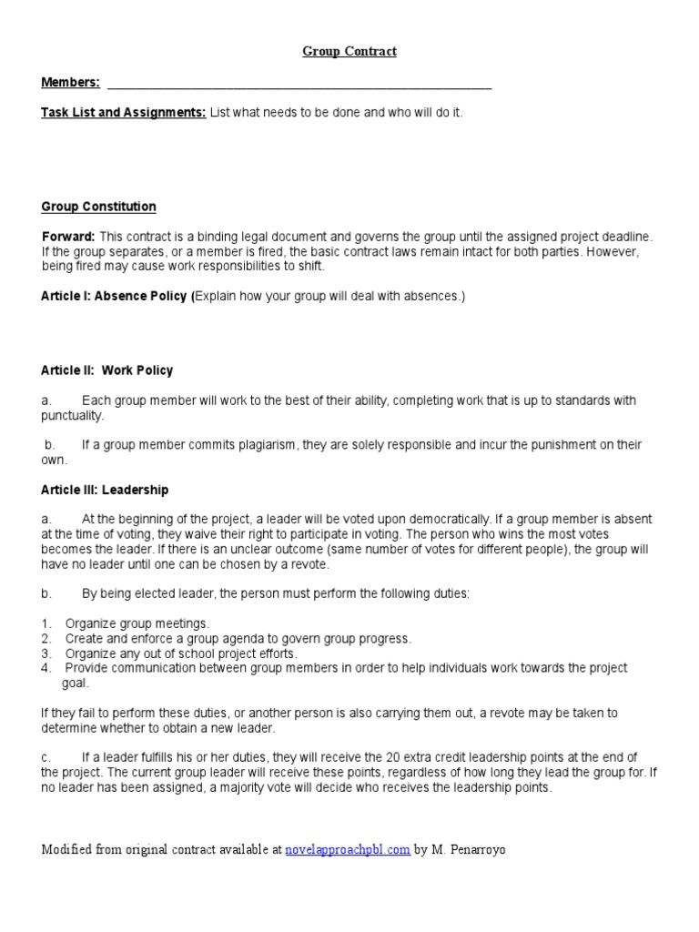 Sample Template Group Contract-Up3406ws9 | PDF | Leadership | Virtue