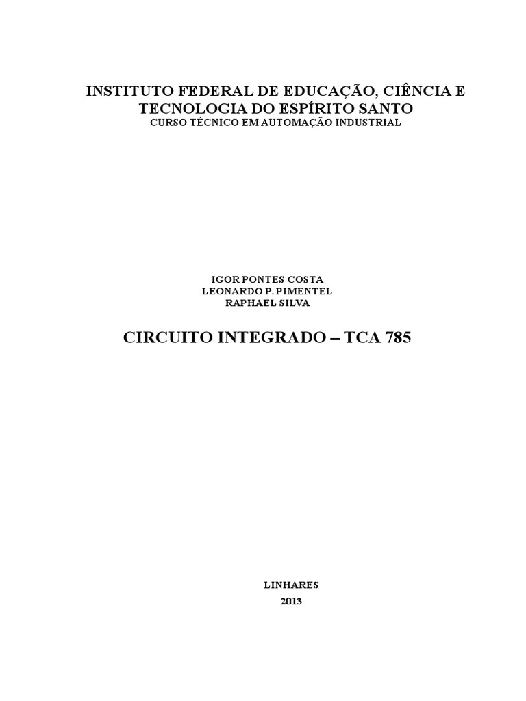 Trabalho Tca 785 | PDF | Capacitor | Rede elétrica