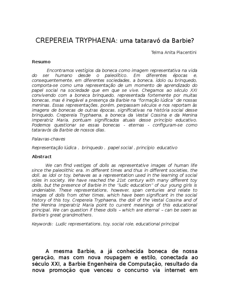 PIACENTINI, Telma Anita. Crepereia Tryphaena: Uma Tataravó Da Barbie ...