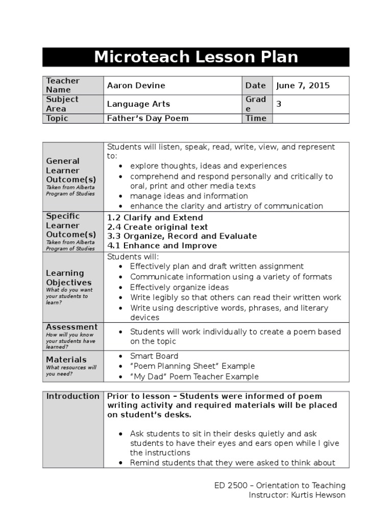 Microteach Lesson Plan - Aaron Devine | PDF | Lesson Plan | Human Communication