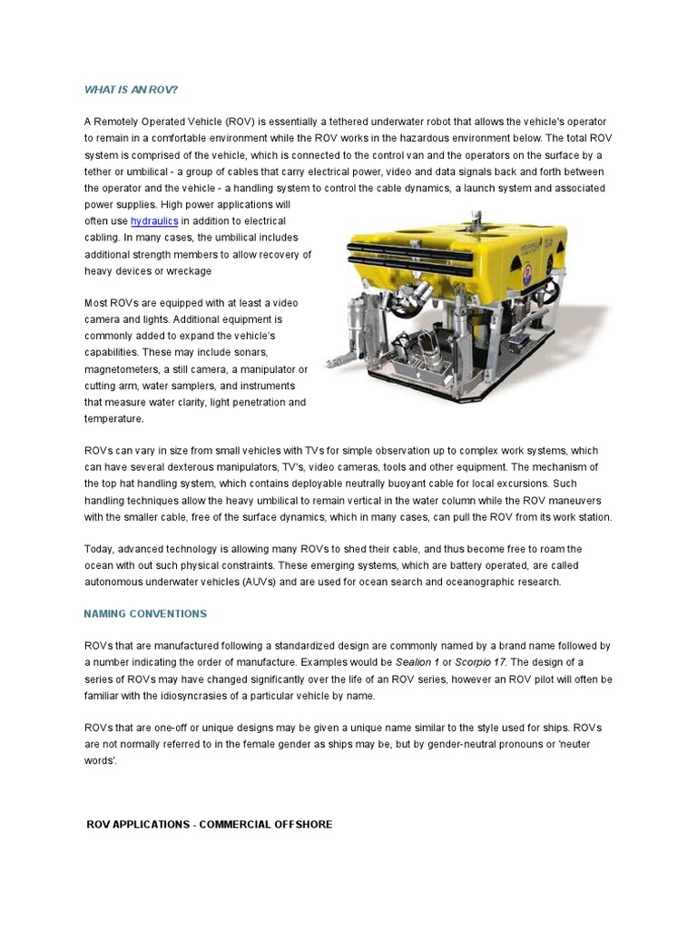 What Is An Rov | PDF | Subsea (Technology) | Buoyancy