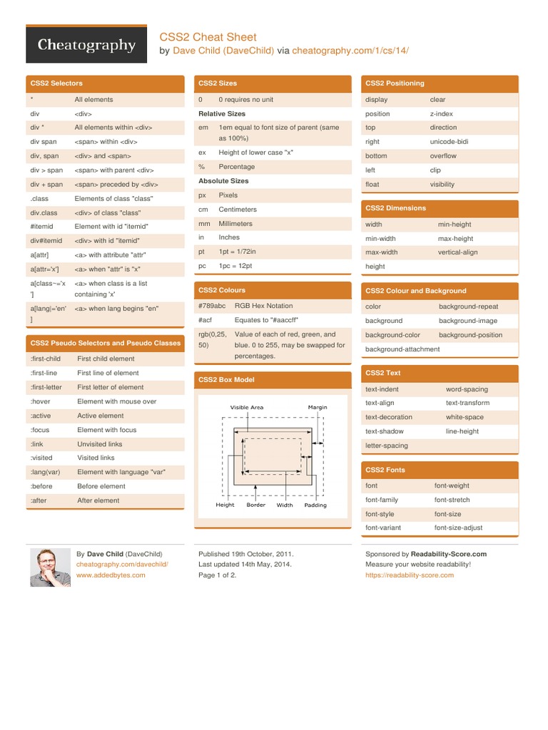 CSS2 Cheat Sheet Reference Guide | PDF | Cascading Style Sheets | Publishing
