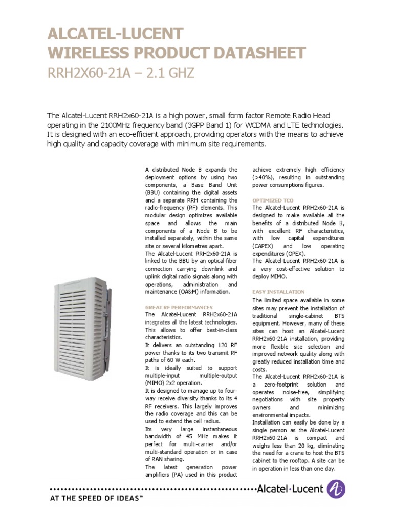 Wireless Product DataSheet - RRH2x60-21A - Band 1 | PDF | Mimo ...