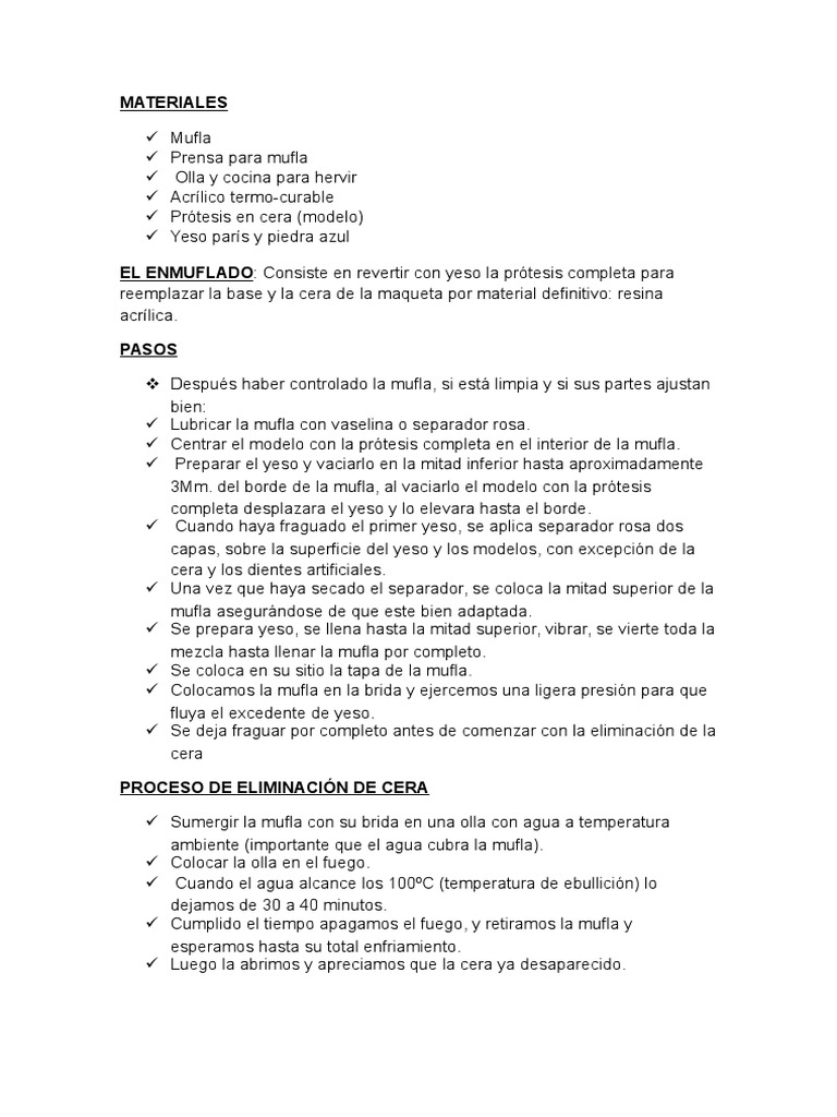 Proceso de Enmuflado en Prótesis Dental | PDF | Yeso | Dentadura postiza