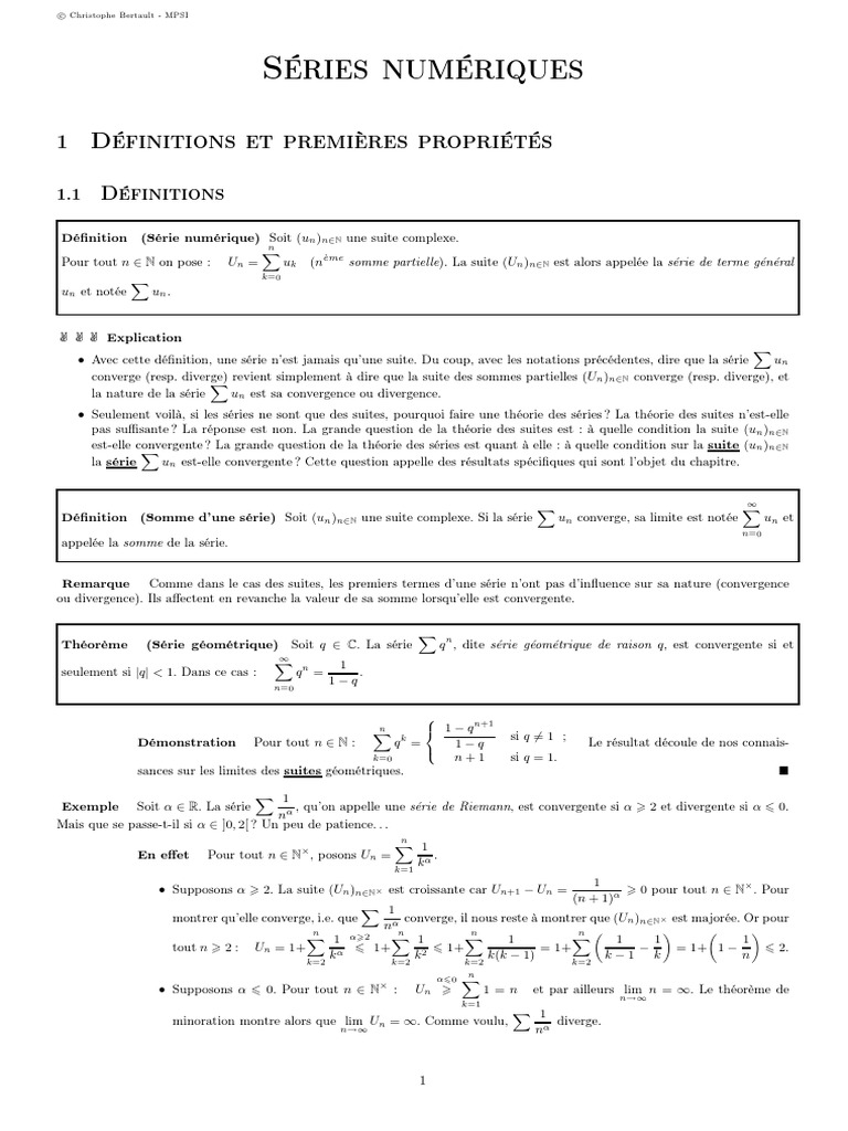 Cours - Series Numeriques | PDF | Série (mathématiques) | Limite ...