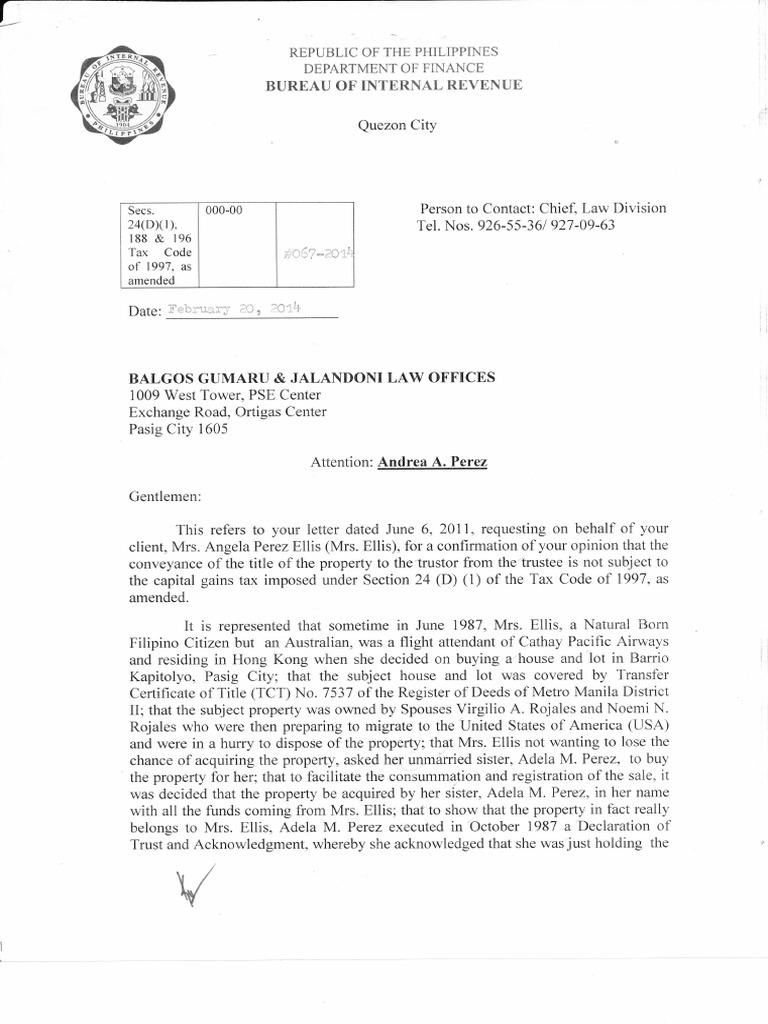 BIR Ruling 067-2014 | PDF | Notary Public | Taxes
