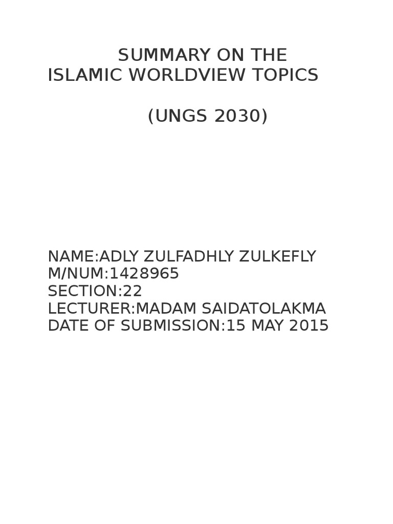 Summary on Islamic Worldview | Tawhid | Prophets And Messengers In Islam