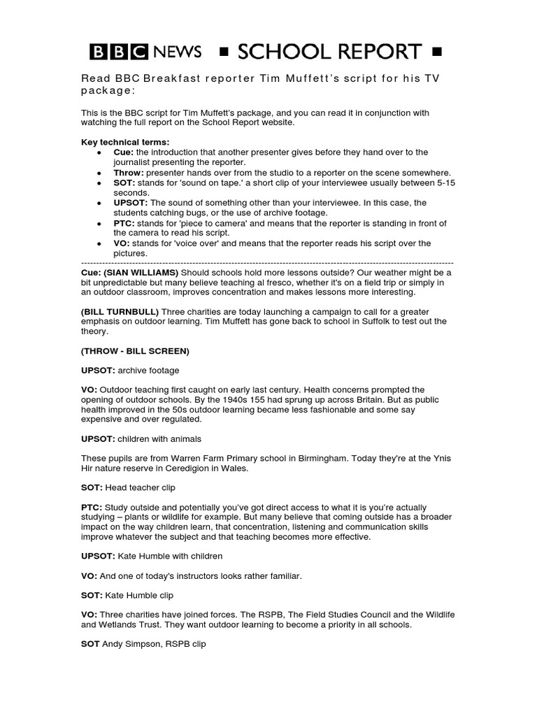 Read BBC Breakfast Reporter Tim Muffett's Script For His TV Package ...