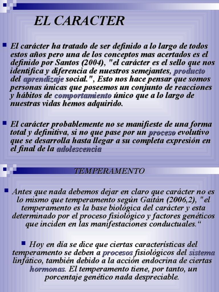 Caracter y Temperamento: Definiciones Clave | PDF | Temperamento ...