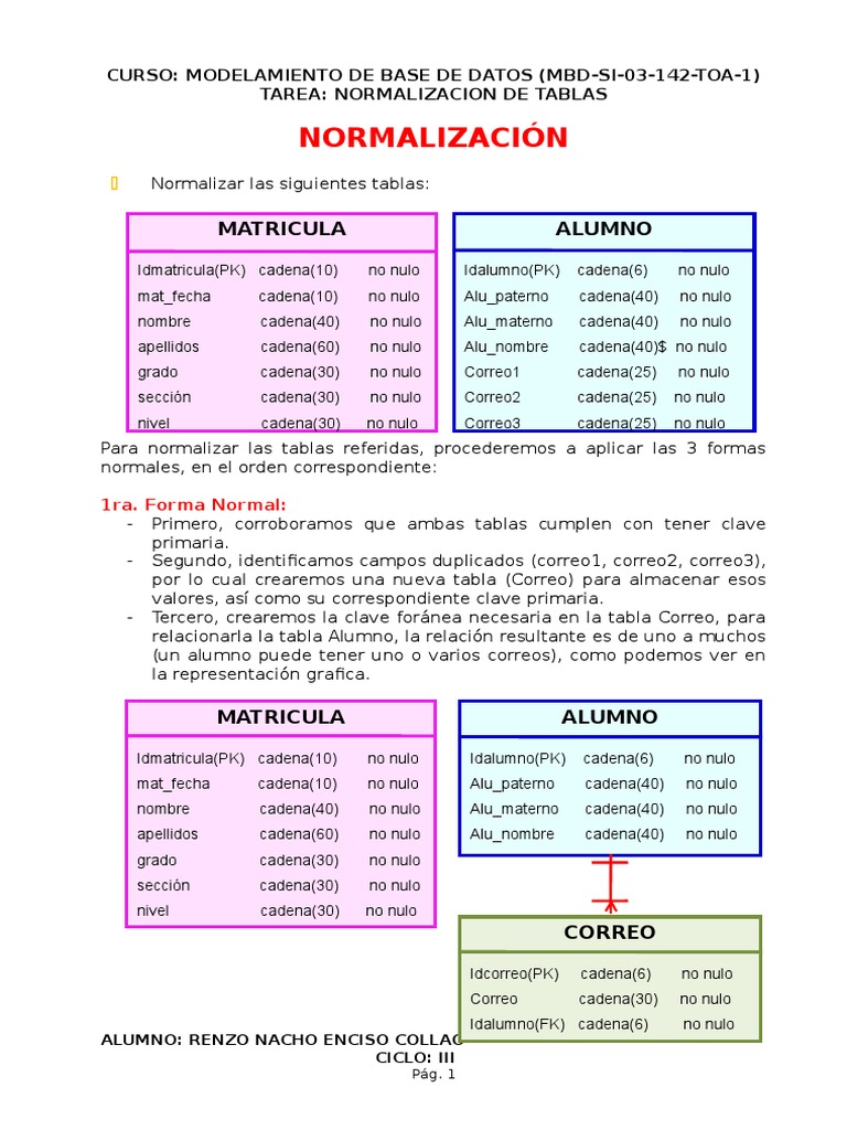 NORMALIZACION | PDF | Tabla (base de datos) | Modelo de datos