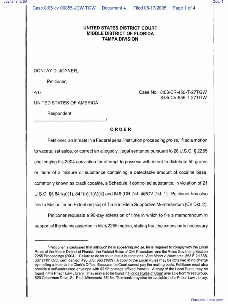 Joyner v. USA - Document No. 4 | Download Free PDF | Complaint | Common Law