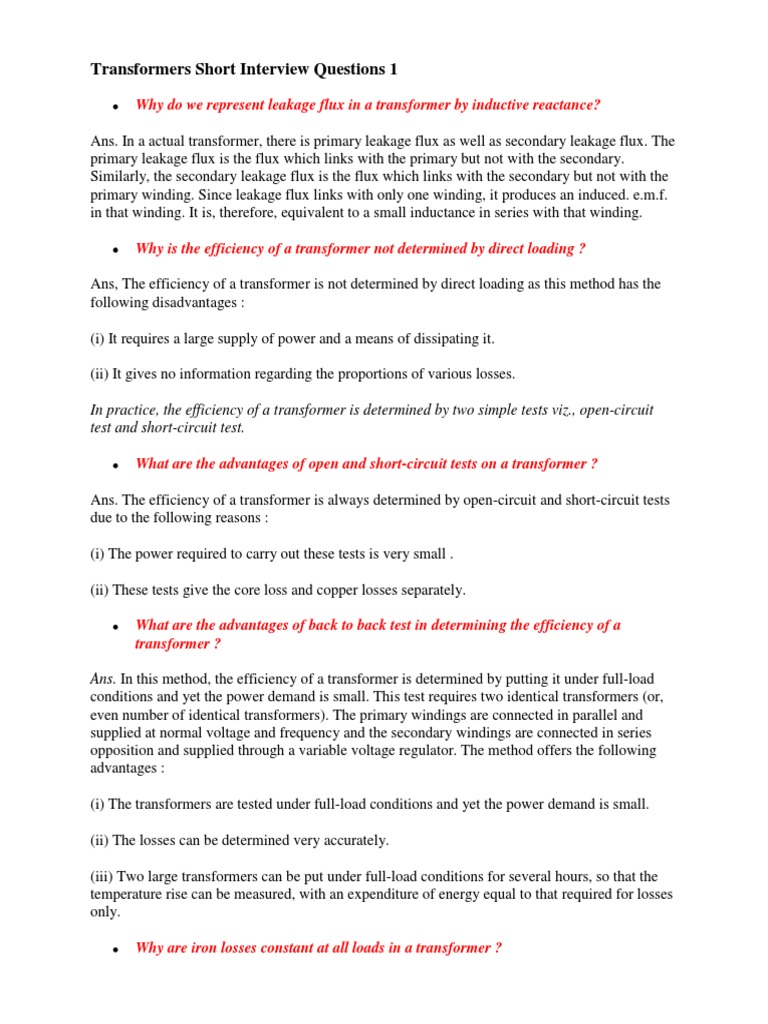 Transformers Short Interview Questions | Download Free PDF ...