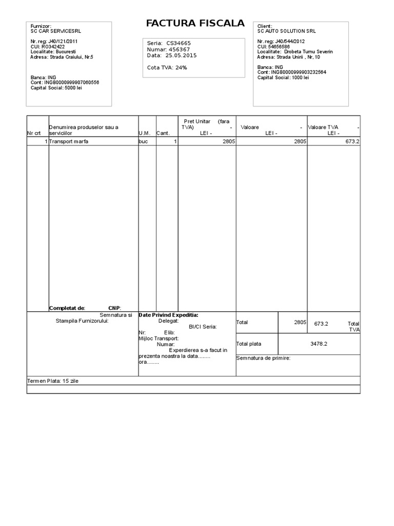 Model Factura Fiscala Excel | PDF