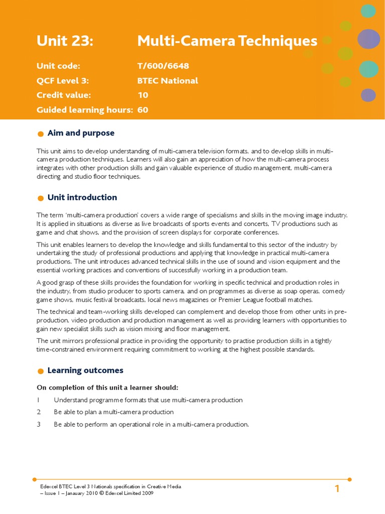 Unit 23 Multi Camera Techniques | PDF | Educational Technology | Educational Assessment