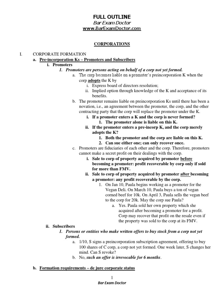 Corporations Outline | Law Of Agency | Partnership