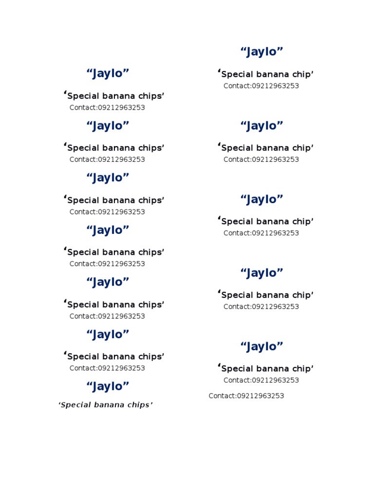"Jaylo" "Jaylo": Special Banana Chip' | PDF