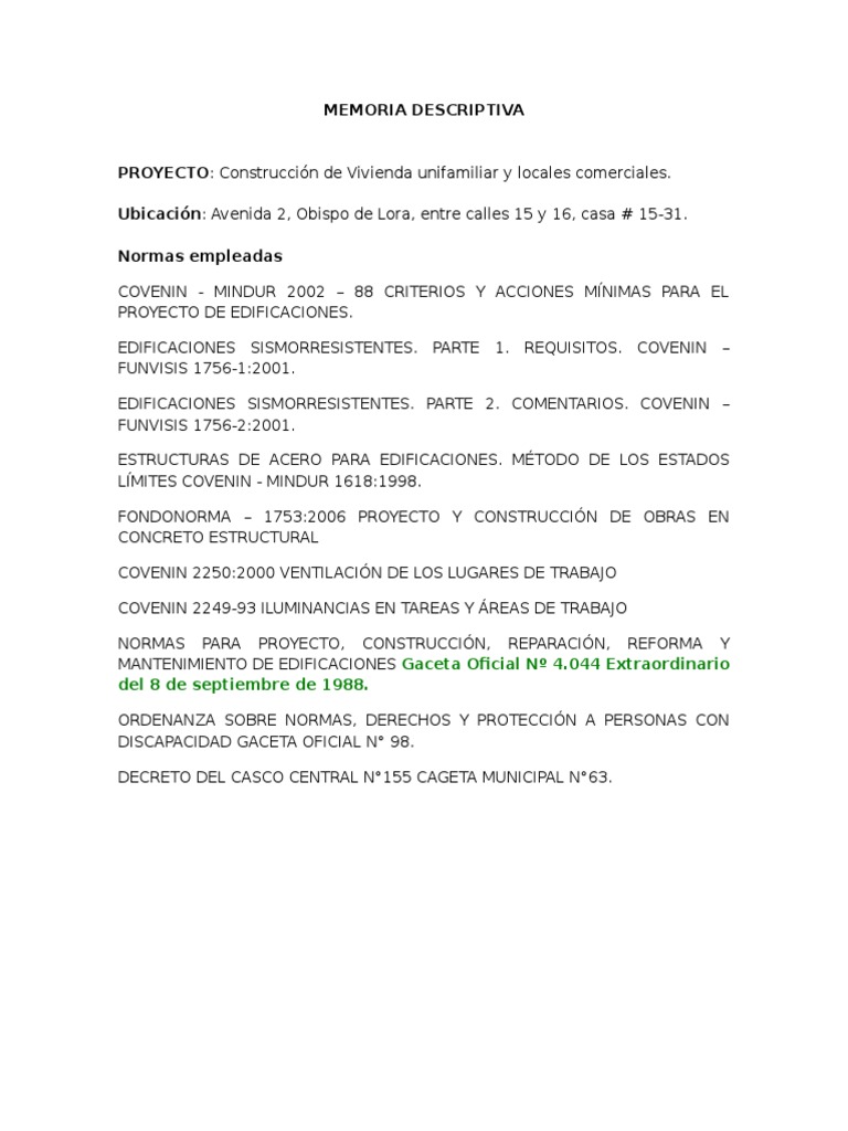 Memoria Descriptiva Edificio | PDF | Hormigón | Ingeniería estructural