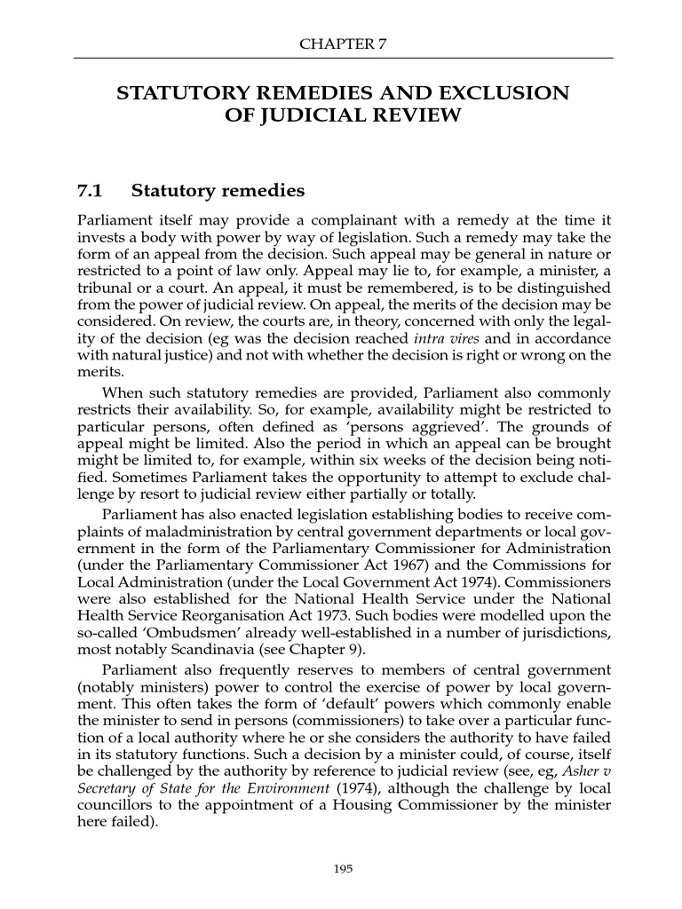 Chapter 7 Statutory Remedies and Exclusion of Judicial Review PDF | PDF ...