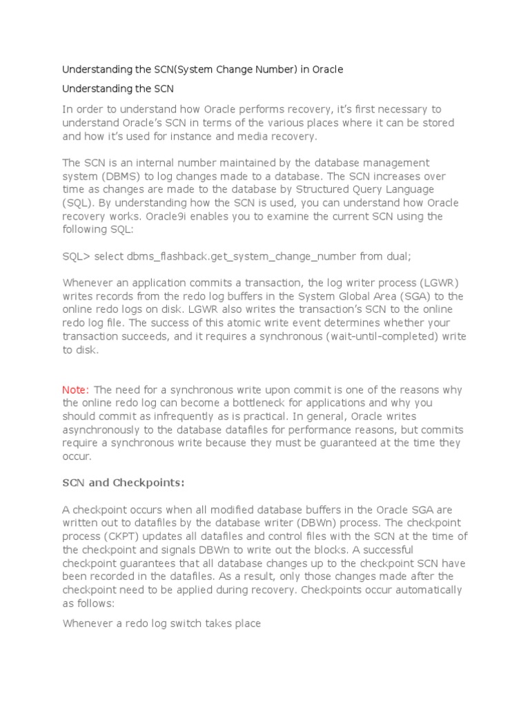 SCN and Instance Recovery | PDF | Oracle Database | Database Transaction