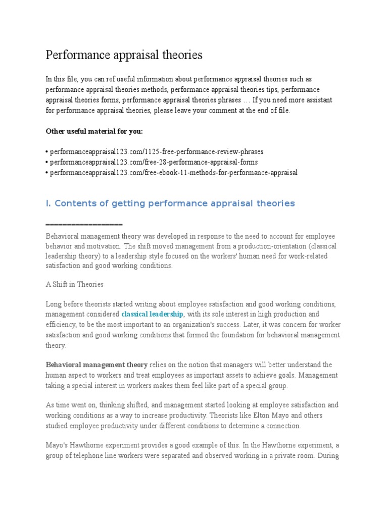 Performance Appraisal Theories | PDF | Performance Appraisal | Applied Psychology
