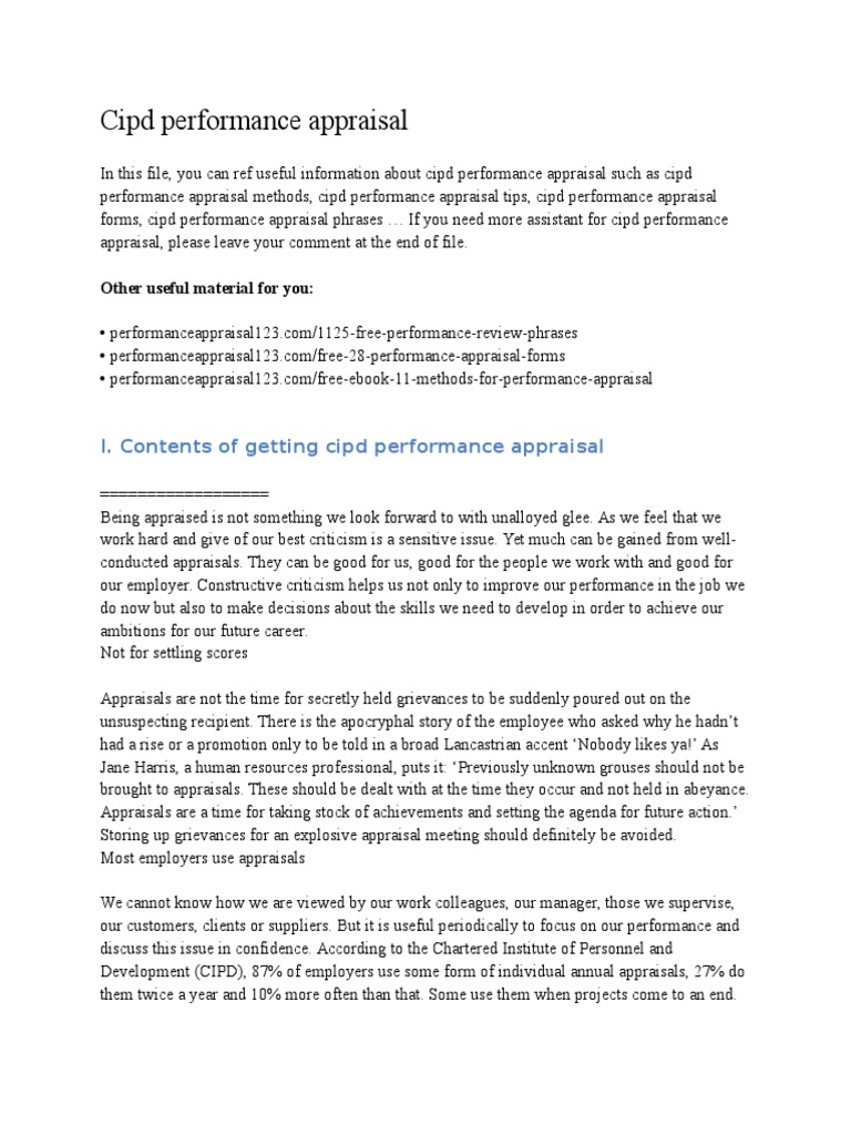 CIPD Performance Appraisal Insights | PDF | Performance Appraisal ...