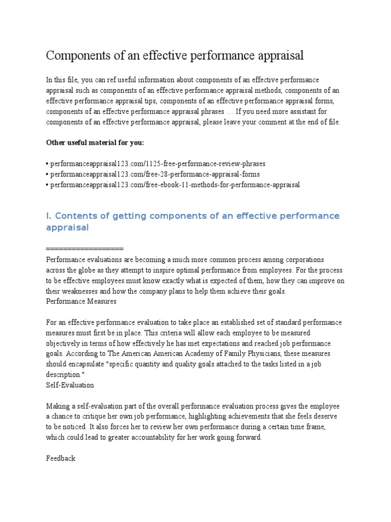 Components of An Effective Performance Appraisal | PDF | Performance ...