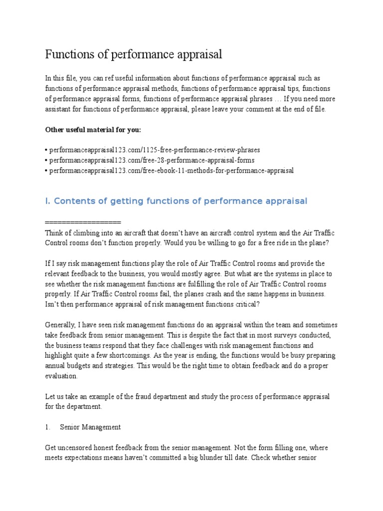 Functions of Performance Appraisal Explained | PDF | Performance ...