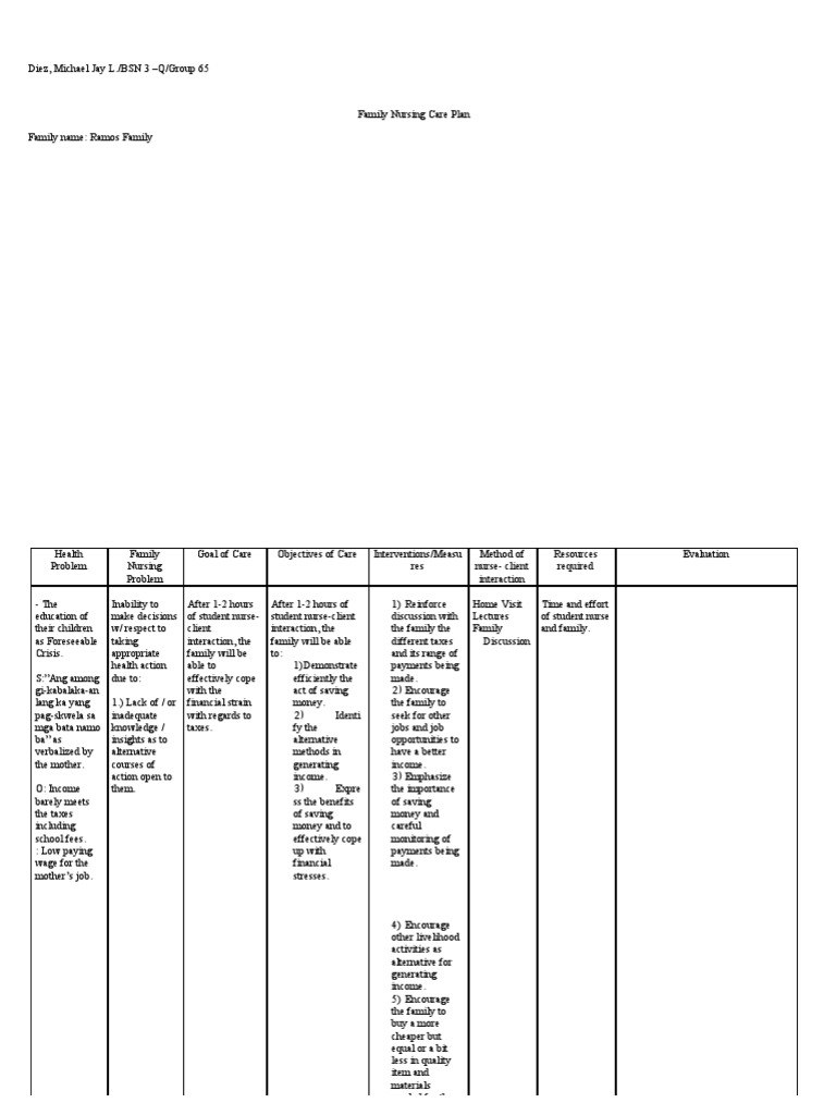 Family Nursing Care Plan #2: Education of Their Child As Foreseeable ...