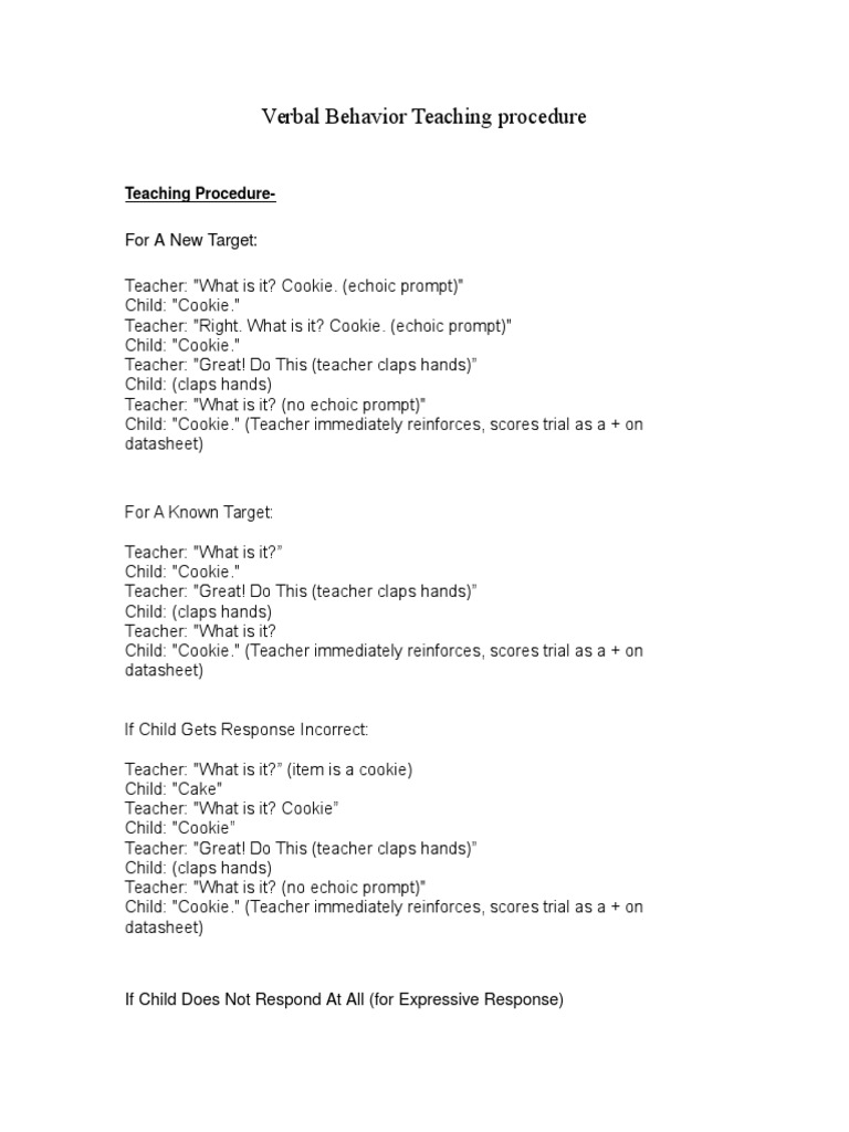 Verbal Behavior Teaching Procedure | PDF | Wellness