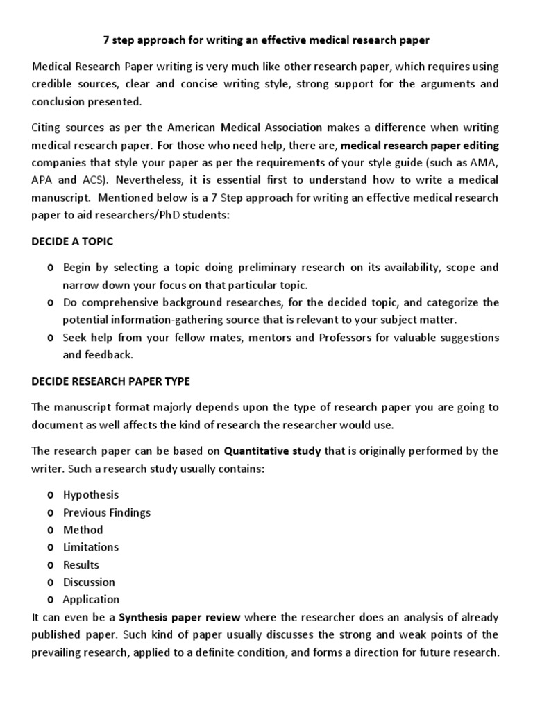 7 Step Approach For Writing An Effective Medical Research Paper | PDF ...