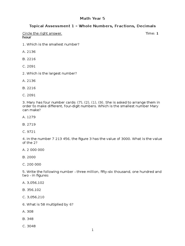 Math Year 5 - Topical Test | PDF | Numbers | Teaching Mathematics