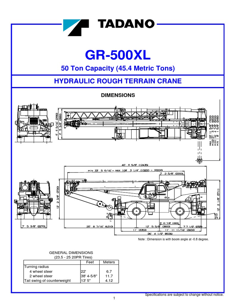 Specifikasi Tadano GR-500XL | Transmission (Mechanics) | Crane (Machine)