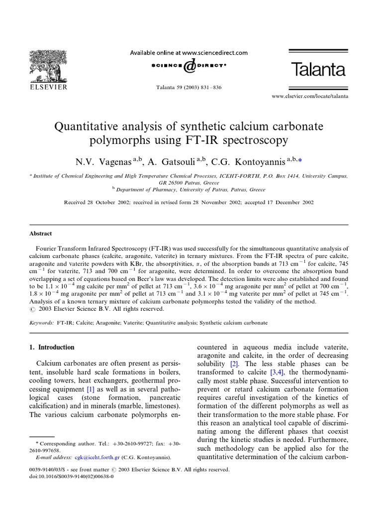 FT-IR Analysis of Calcium Carbonate Polymorphs | PDF | Fourier ...