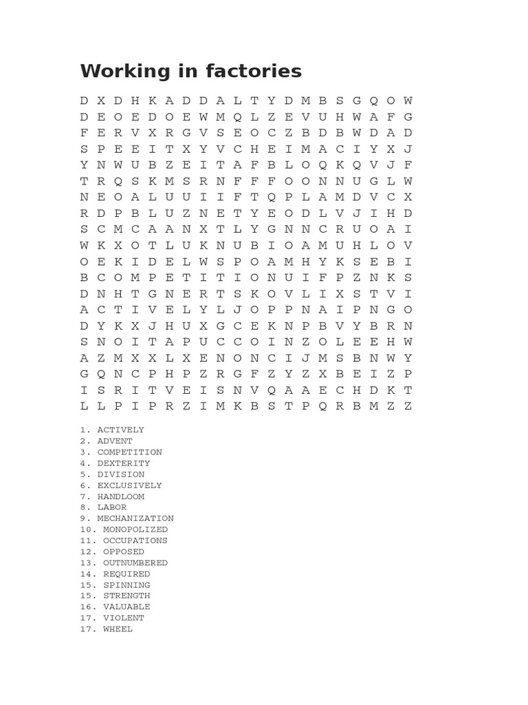 Working in Factories Puzzle | PDF | Business | Technology & Engineering