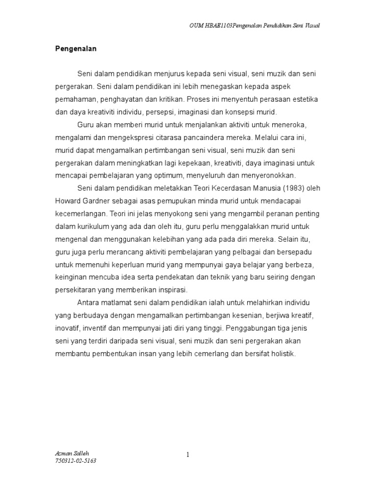 Pengenalan Pendidikan Seni Visual | PDF