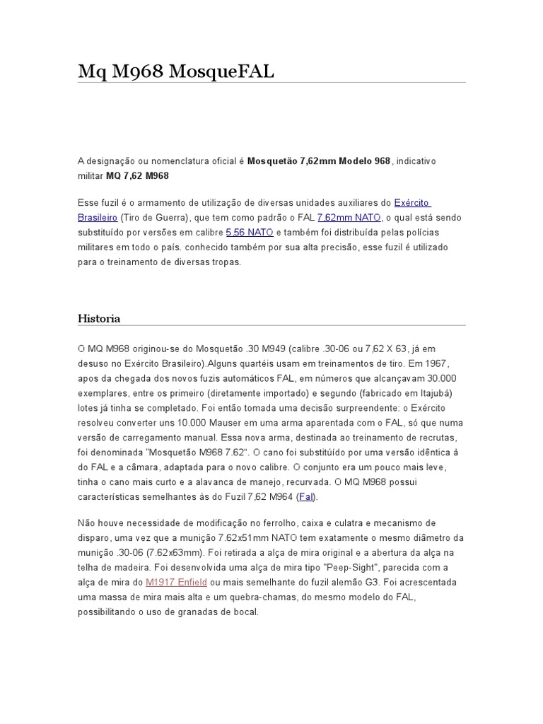 MQ M968 MosqueFAL | PDF | Rifle | Ciência militar