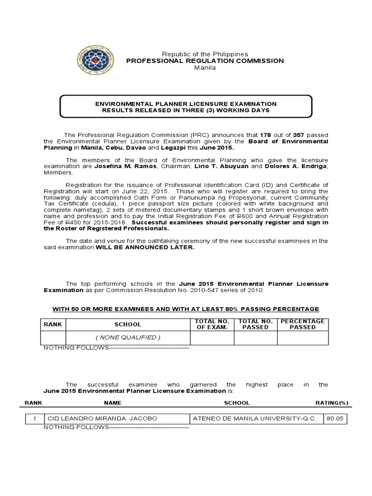 Full Text Environmental Planner Board Exam