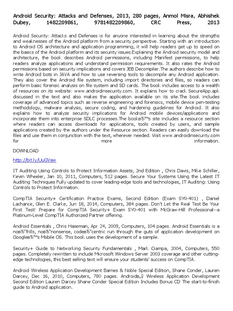 Android Security Attacks and Defenses | PDF | Comp Tia | Android ...