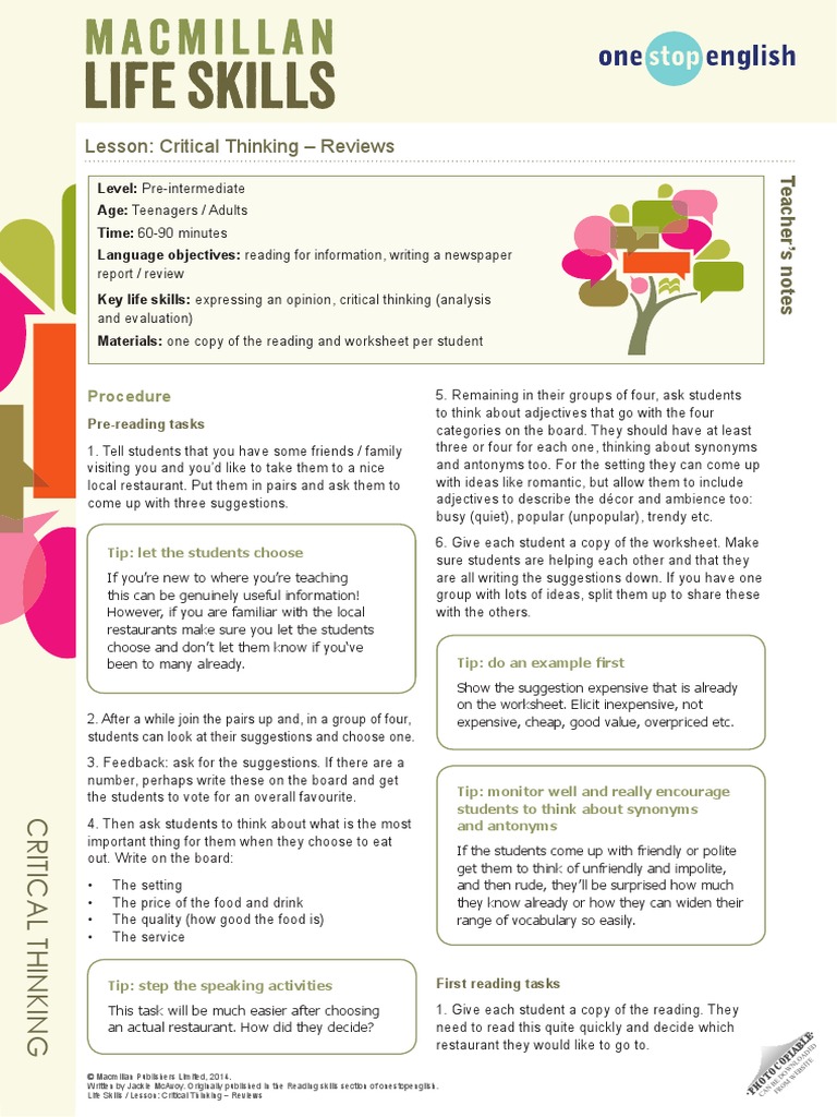 Lesson: Critical Thinking - Reviews: Procedure | PDF | Reading ...