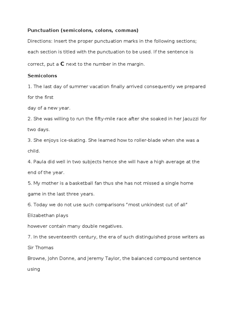 Punctuation Practice: Semicolons, Colons, Commas | PDF | Punctuation ...