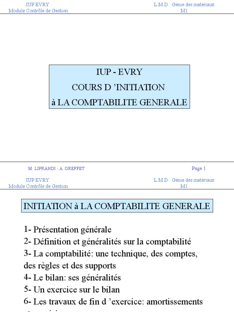 Initiation à la comptabilité générale.ppt | Balance Sheet | Accounting Initiation à la comptabilité générale.ppt | Balance Sheet | Accounting