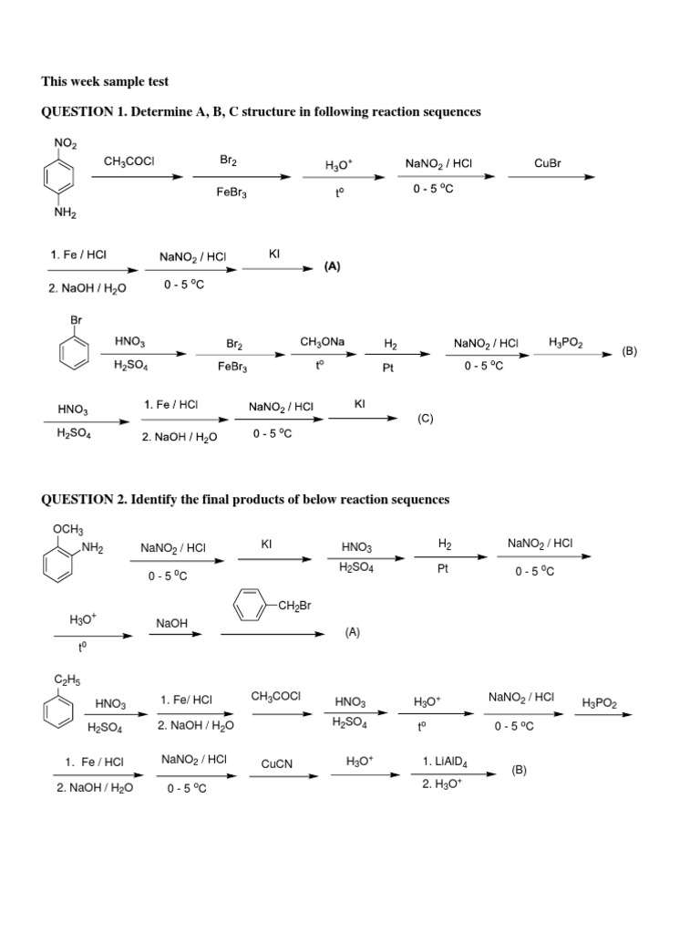 Organic Chemistry Reaction Test Questions | PDF | Science & Mathematics
