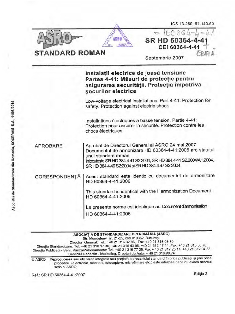 SR HD 60364-4-41 Sau IEC 364-4-41 + Erata | PDF